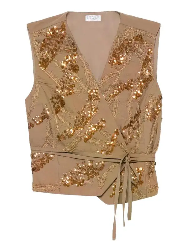 Brunello Cucinelli Sequin-embellished Waistcoat - Brown