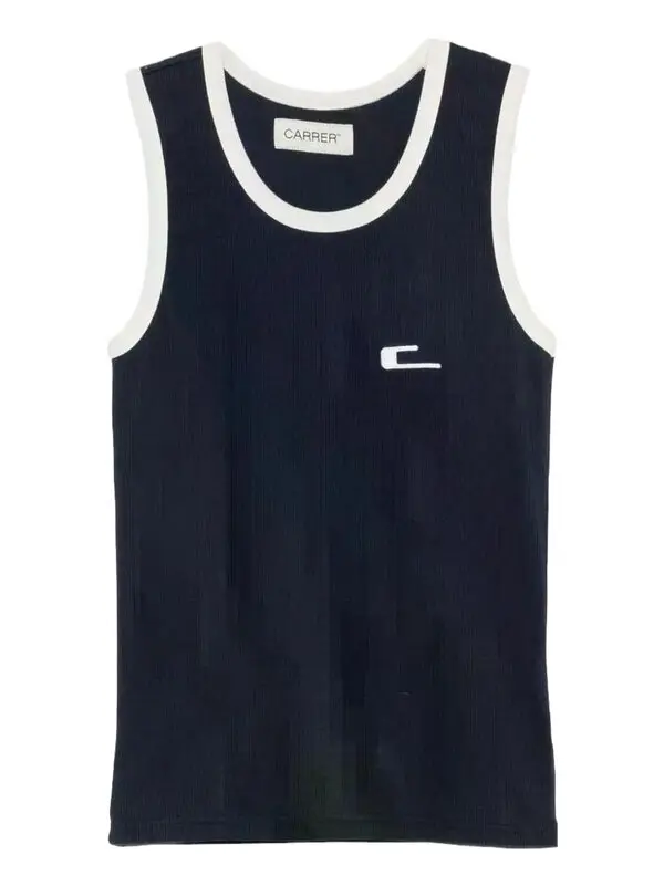 CARRER Logo Embroidered Ribbed Tank Top - Blue