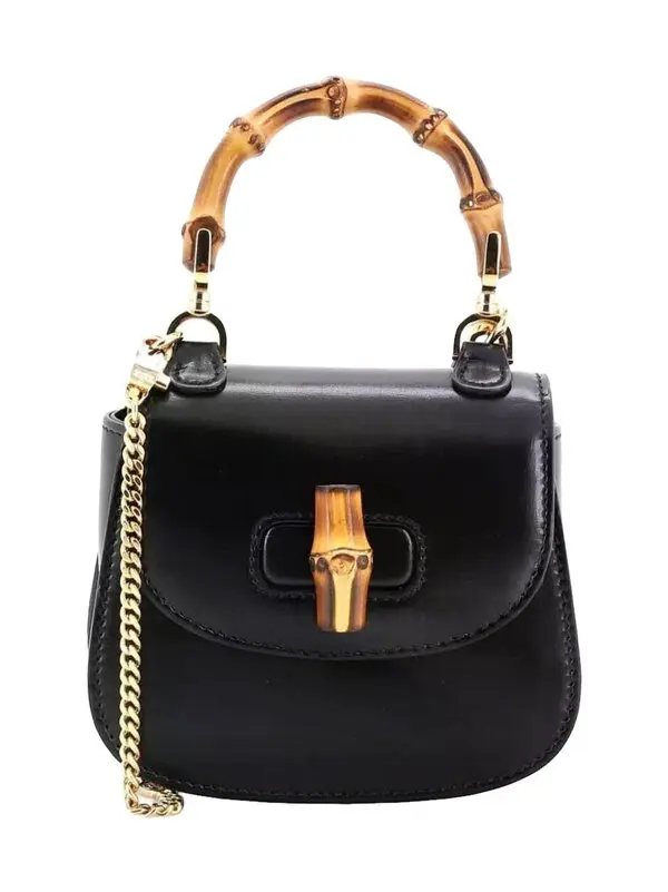 Gucci Bamboo 1947 Top Handle Leather Super Mini Crossbody Bag - Black