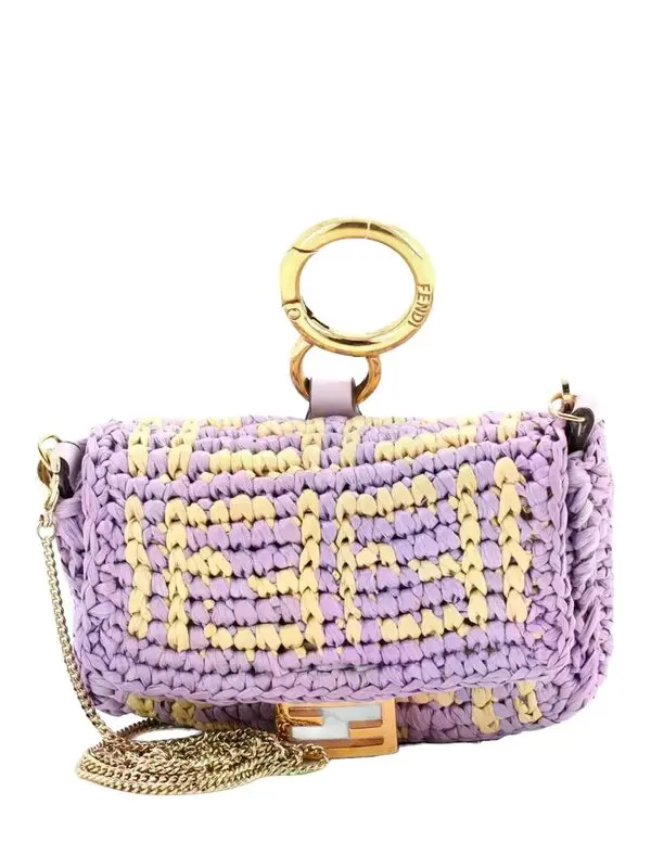 Fendi Chain Baguette Charm Raffia Shoulder Bag - Purple