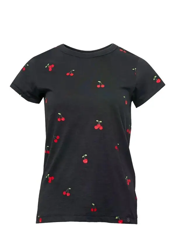 Rag & Bone Cherry-print Slub-texture T-shirt - Black