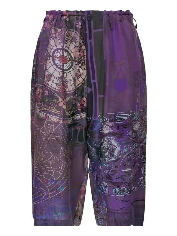 Yohji Yamamoto Graphic-print Silk Trousers - Purple