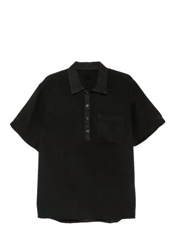 120% Lino Short-sleeve Chest-pocket Shirt - Black