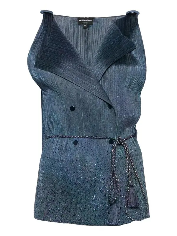 Giorgio Armani Plissé-effect Double-breasted Vest - Blue