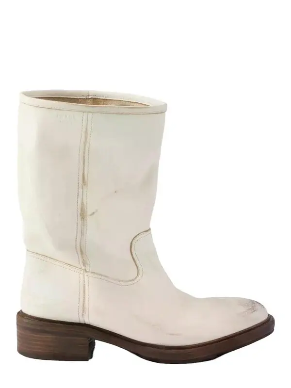 Prada Vintage-effect Leather Mid-calf Boots - Neutrals