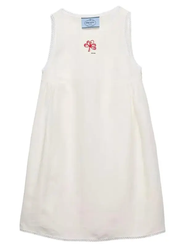 Prada Embroidered Slubbed Canvas Mini-dress - White