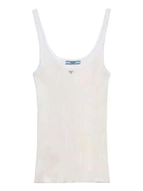 Prada Ribbed Cotton Top - Neutrals