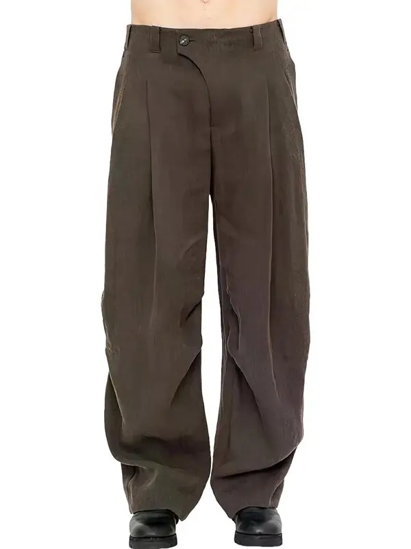 DEVOA Pleated Wide-leg Trousers - Brown
