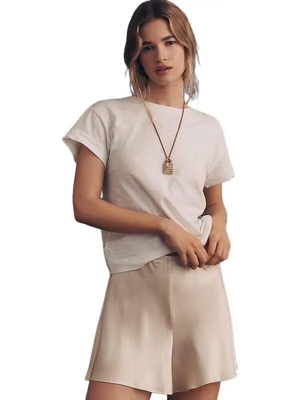 REFORMATION Gale Silk Shorts - Almond