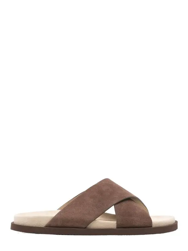 Brunello Cucinelli Leather Crossover Strap Sandals - Brown