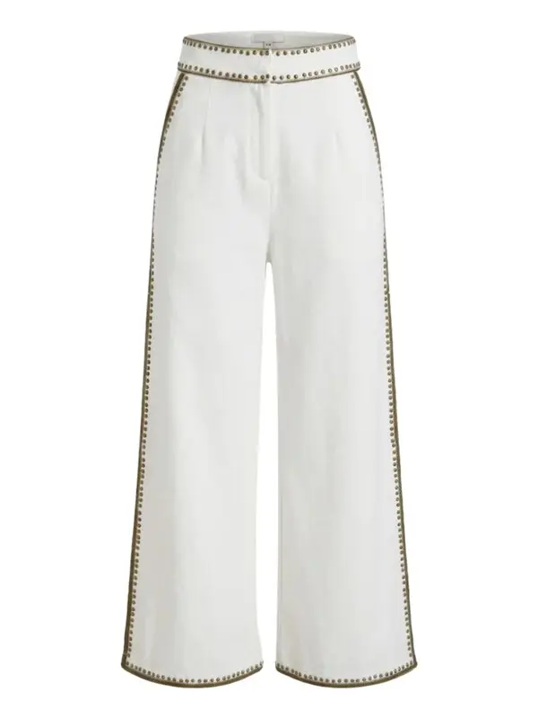 SCARLETT POPPIES Wide Leg Trousers With Gold Trim - White