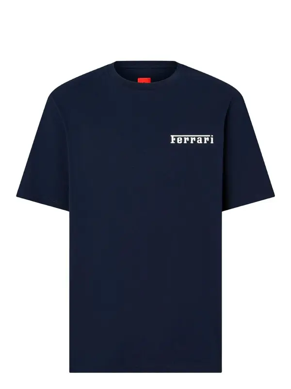 FERRARI Cotton T-shirt With Logo - Blue