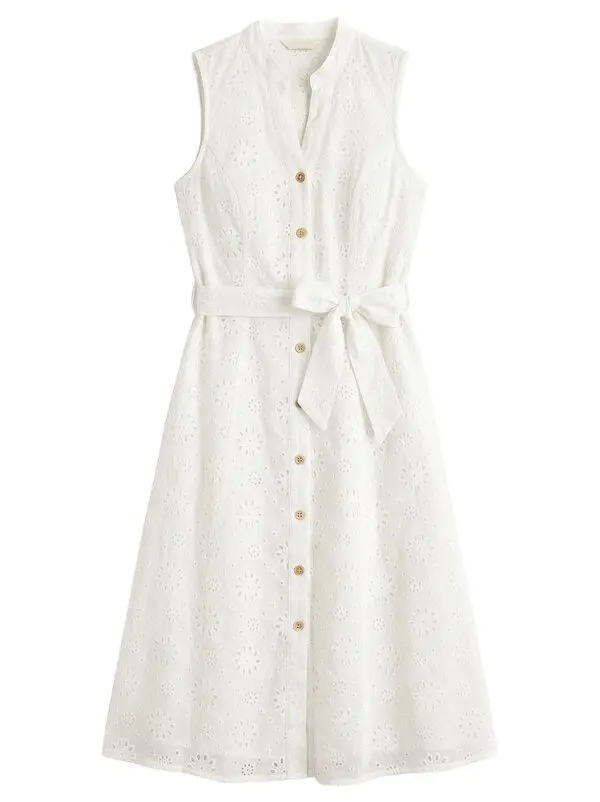 YUMI Flower Broderie Anglaise Cotton Shirt Dress - White