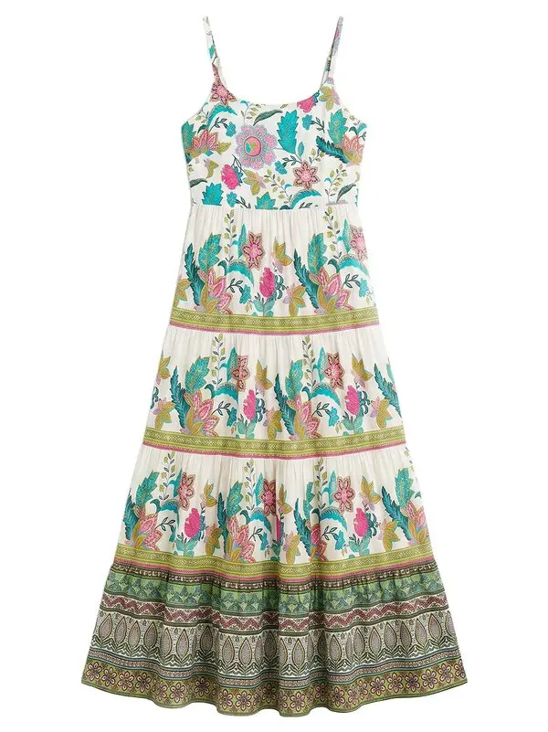 YUMI Floral Block Print Tiered Maxi Dress - White