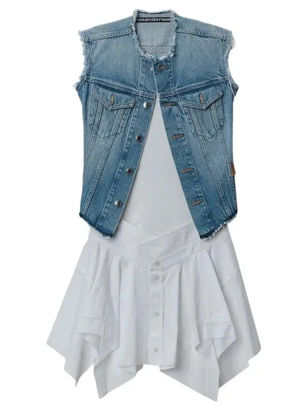 Alexander Wang Prestyle Combo Dress With Denim Vest Vintage Marbled - Blue