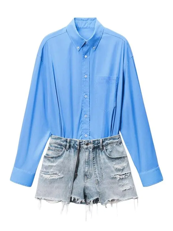 Alexander Wang Prestyled Button Down Skort Romper - Blue