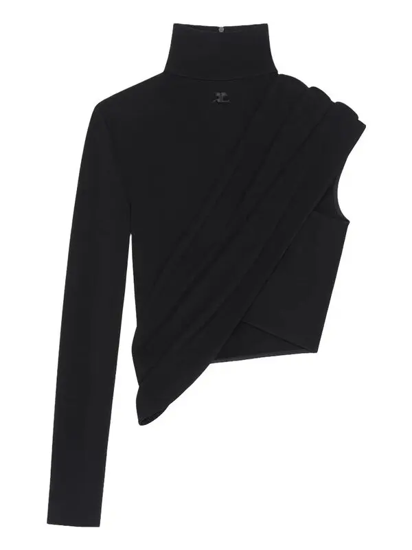 COURREGES Asymmetrical Twist Jersey Top - Black