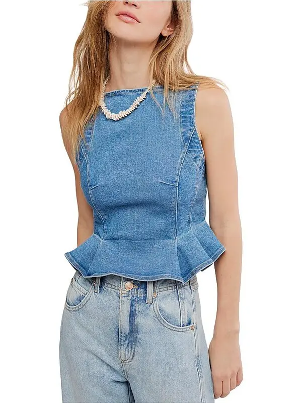 Free People Sunfaded Denim Top - Steel Blue