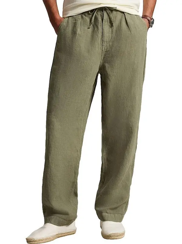 Polo Ralph Lauren Relaxed Fit Pleated Linen Trousers - Green