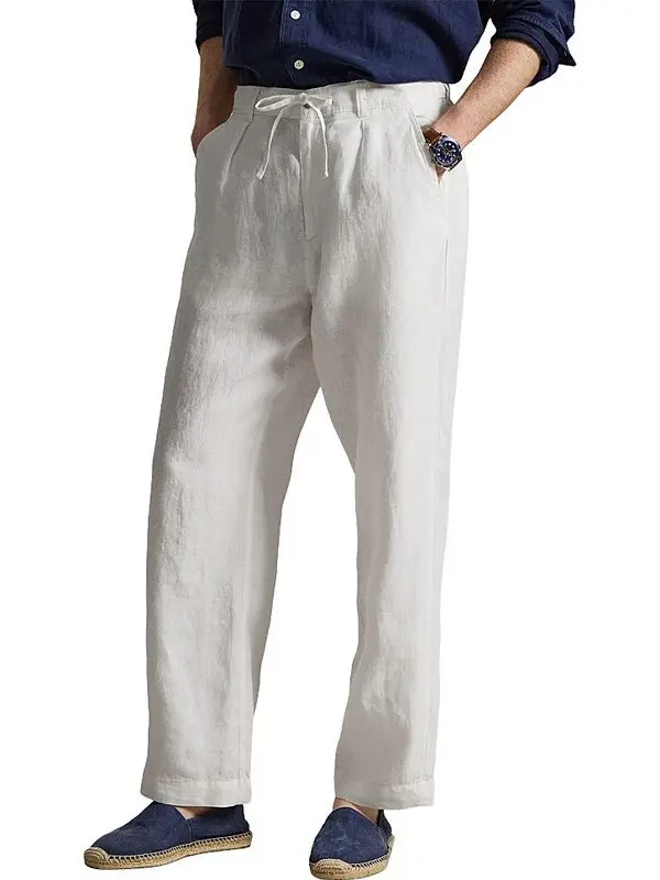 Polo Ralph Lauren Relaxed Fit Pleated Linen Trousers - White