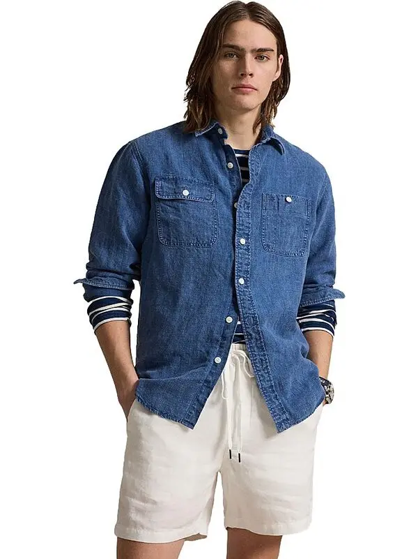 Polo Ralph Lauren Classic Fit Indigo Linen Workshirt - Blue