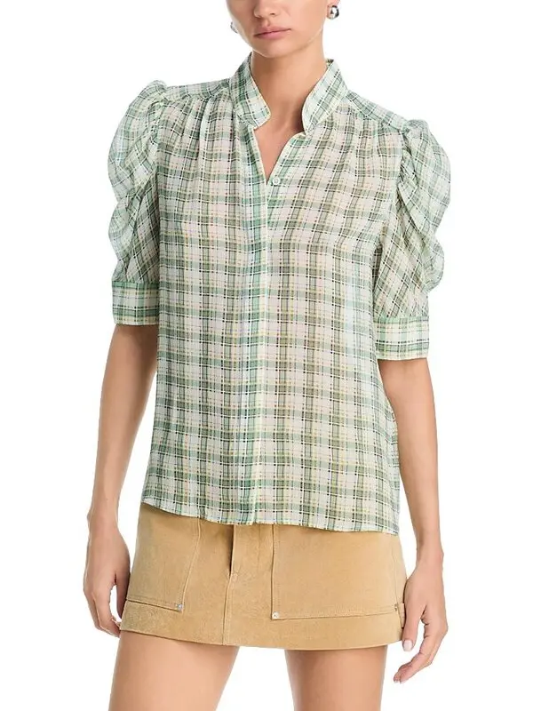 FRAME Silk Puffed Sleeve Blouse - Jade Green