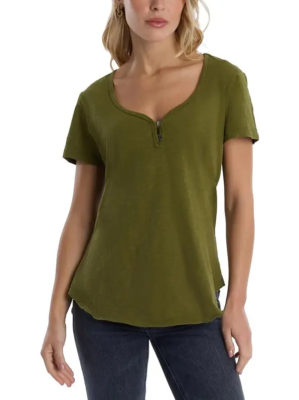 Wilt Short Sleeve Cotton Slub Henley Tee - Moss