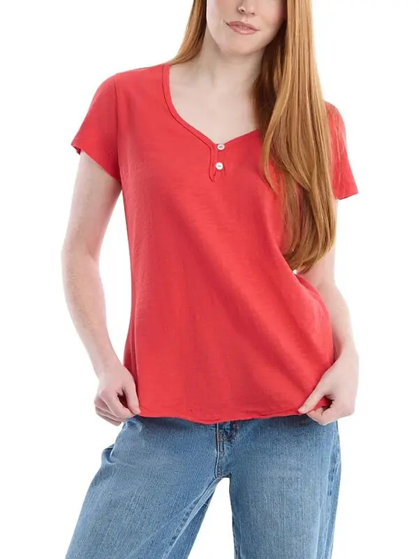 WILT CLOTHING Henley Short Sleeve Tee - Poinsettia