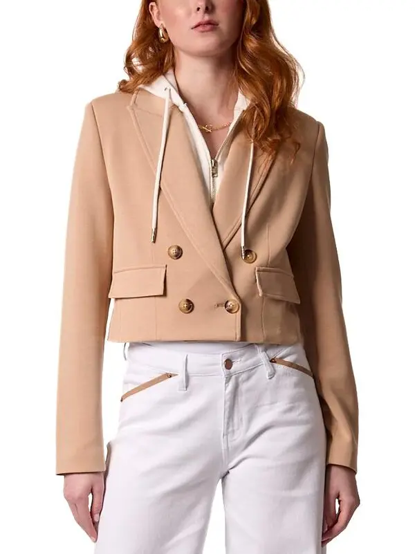 BLUE REVIVAL Chloe Cropped Double Breasted Hooded Blazer - Camel