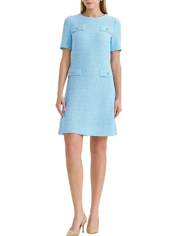 Ming Wang A-line Textured Short Sleeve Dress - Serene/white
