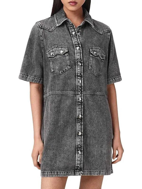 ALLSAINTS Rock Denim Shirt Dress - Washed Grey