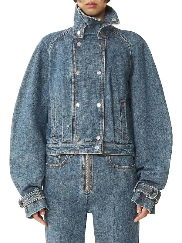 LANVIN Short Denim Jacket - Textured Blue Denim.