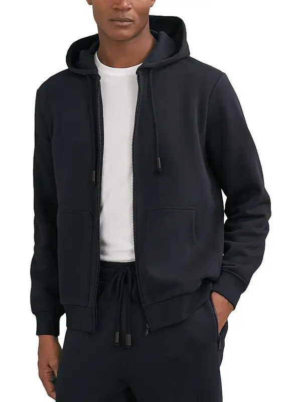 REISS Zip Through Drawstring Hoodie - Navy