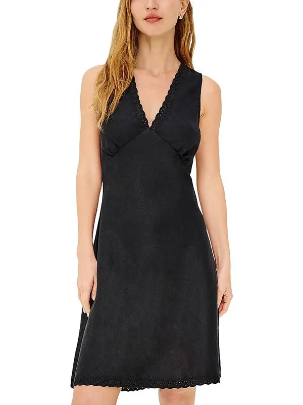 Rails Bex Linen Scalloped Mini Dress - Black Linen