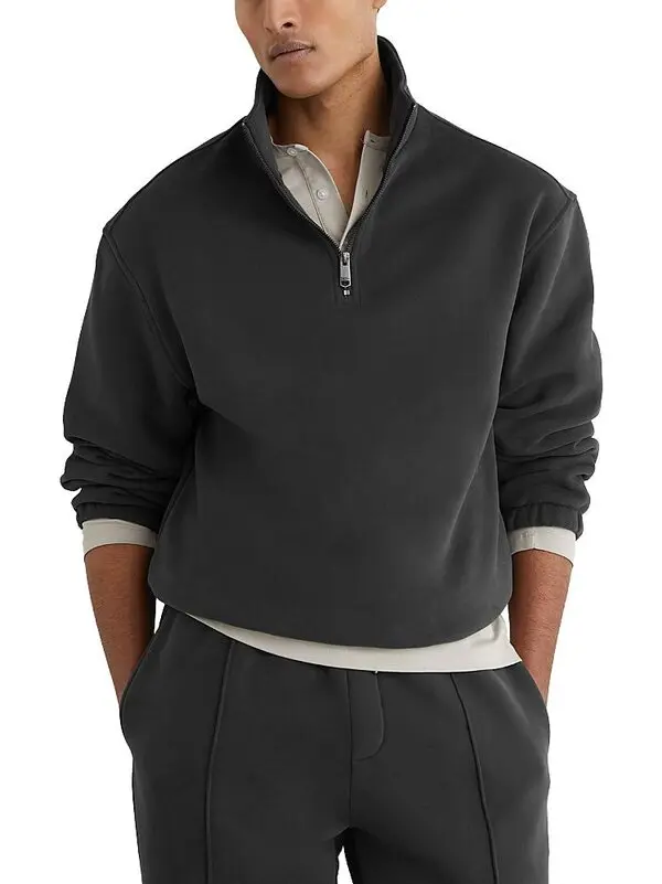 REISS Quinn Quarter Zip Pullover - Washed Black