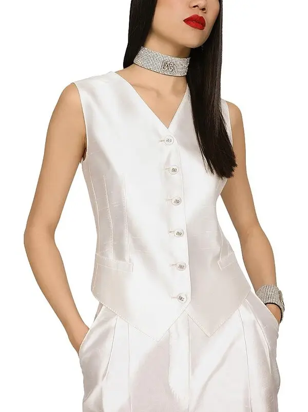 Dolce & Gabbana Silk-blend Buttoned Vest - Natural White