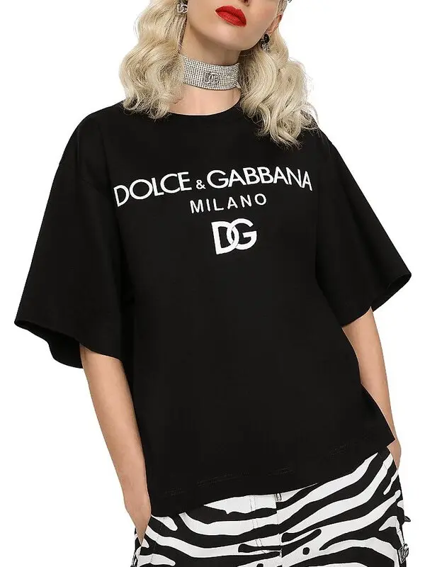 Dolce & Gabbana Flocked Logo Jersey T-shirt - Black