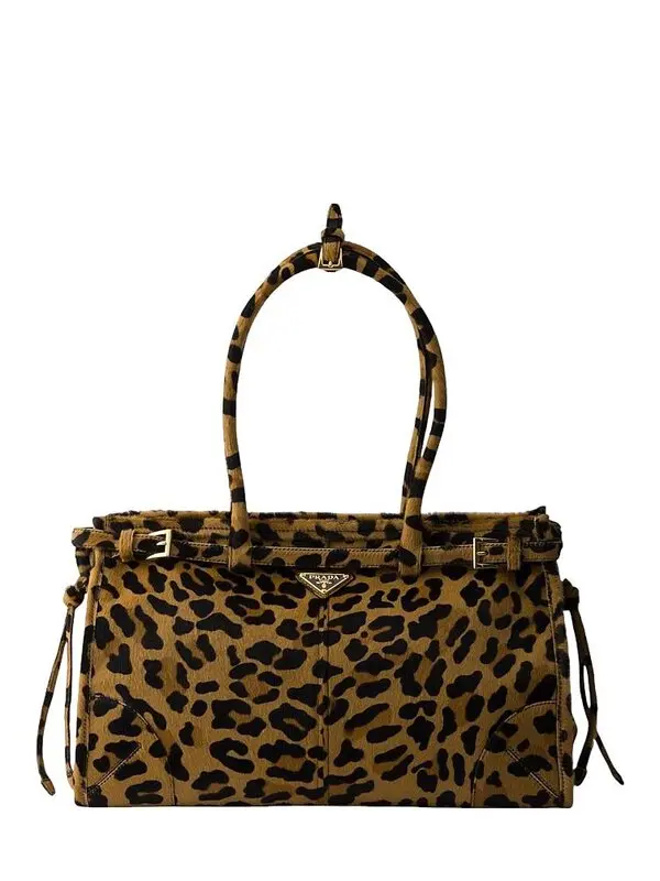 Prada Large Printed Leather Handbag - Neutral