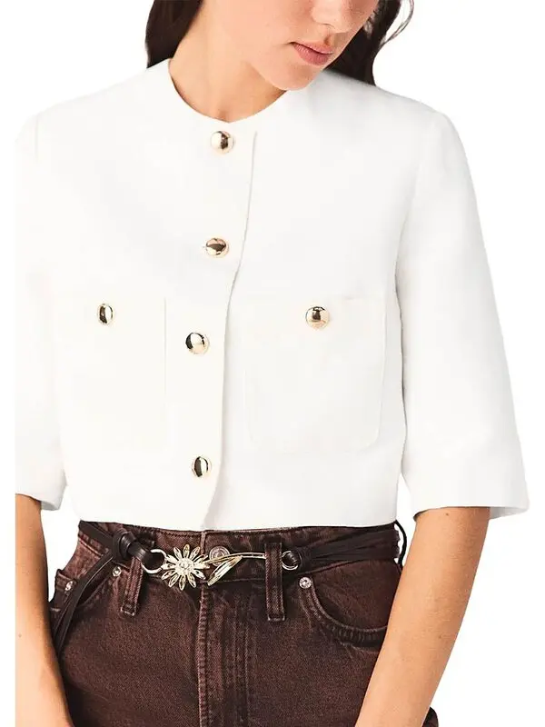 Maje Short Linen Blend Jacket - White