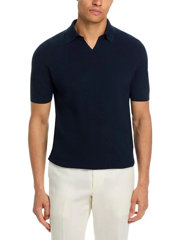 Boglioli Garment Dye Pique Knit Johnny Collar Polo - Navy
