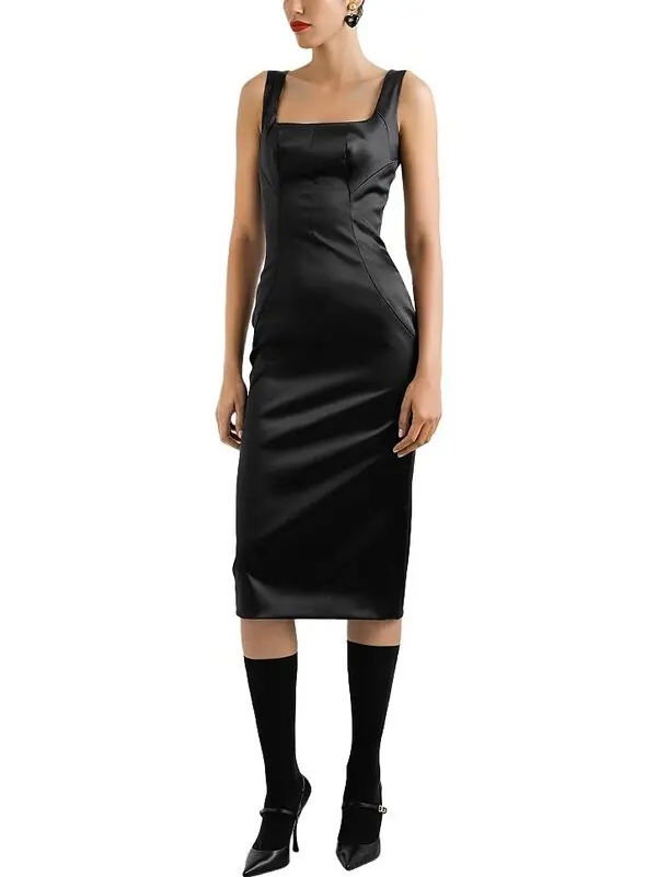 Dolce & Gabbana Stretch Satin Midi Dress - Black