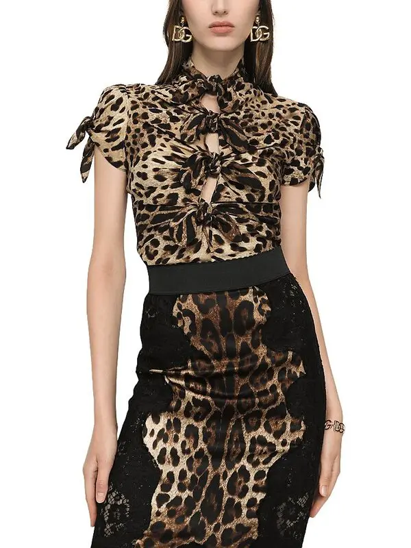 Dolce & Gabbana Leopard Print Silk Blend Blouse - Hym