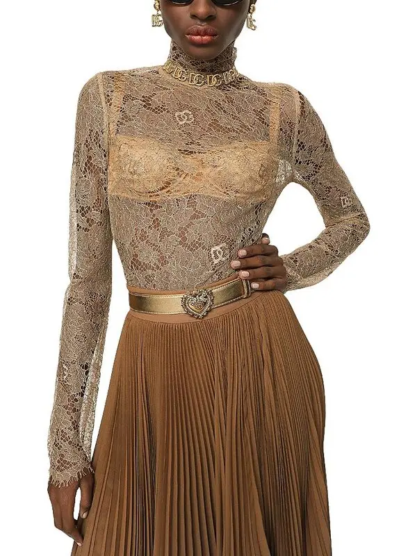 Dolce & Gabbana Floral Lace Turtleneck Blouse - Beige