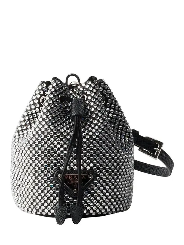 Prada Mini Icon Satin And Crystals Keychain Charm - Gold/silver