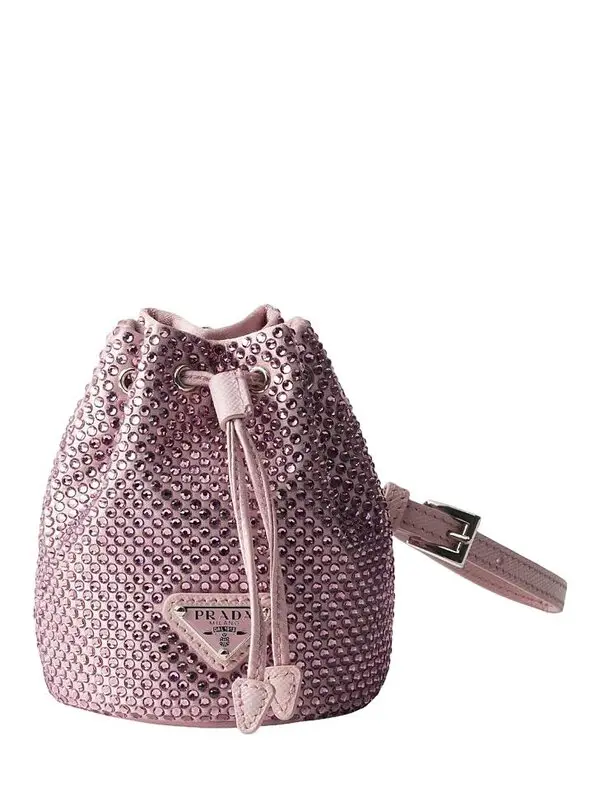Prada Mini Icon Satin And Crystals Keychain Charm - Pink