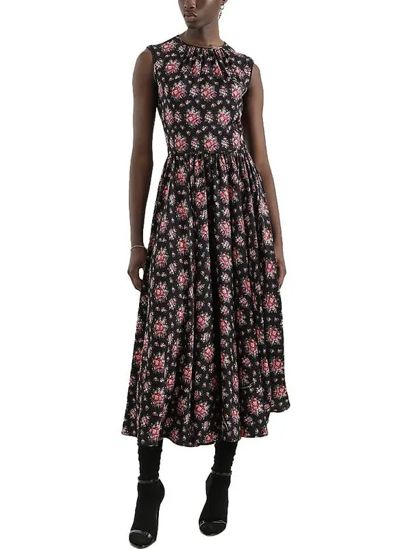 Dolce & Gabbana Floral Print Charmeuse Midi Dress - Black Print