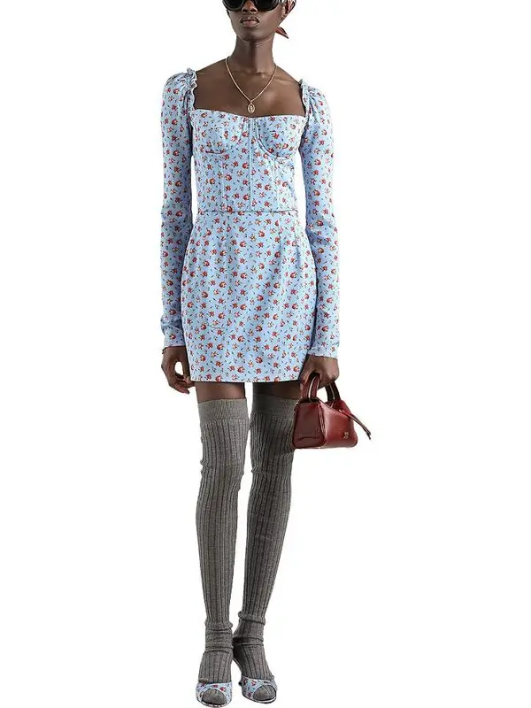 Dolce & Gabbana Rose Print Charmeuse Mini Dress - Blue Print