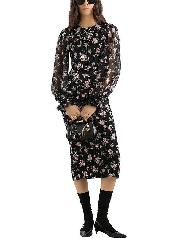 Dolce & Gabbana Vintage Rose Print Charmeuse Dress - Black Print