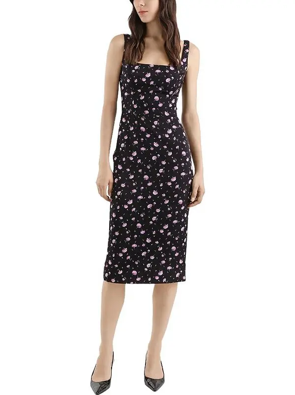 Dolce & Gabbana Silk Blend Carnations Print Sheath Dress - Multi-colored
