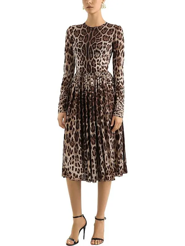 Dolce & Gabbana Leopard Print Midi Dress - Brown Print
